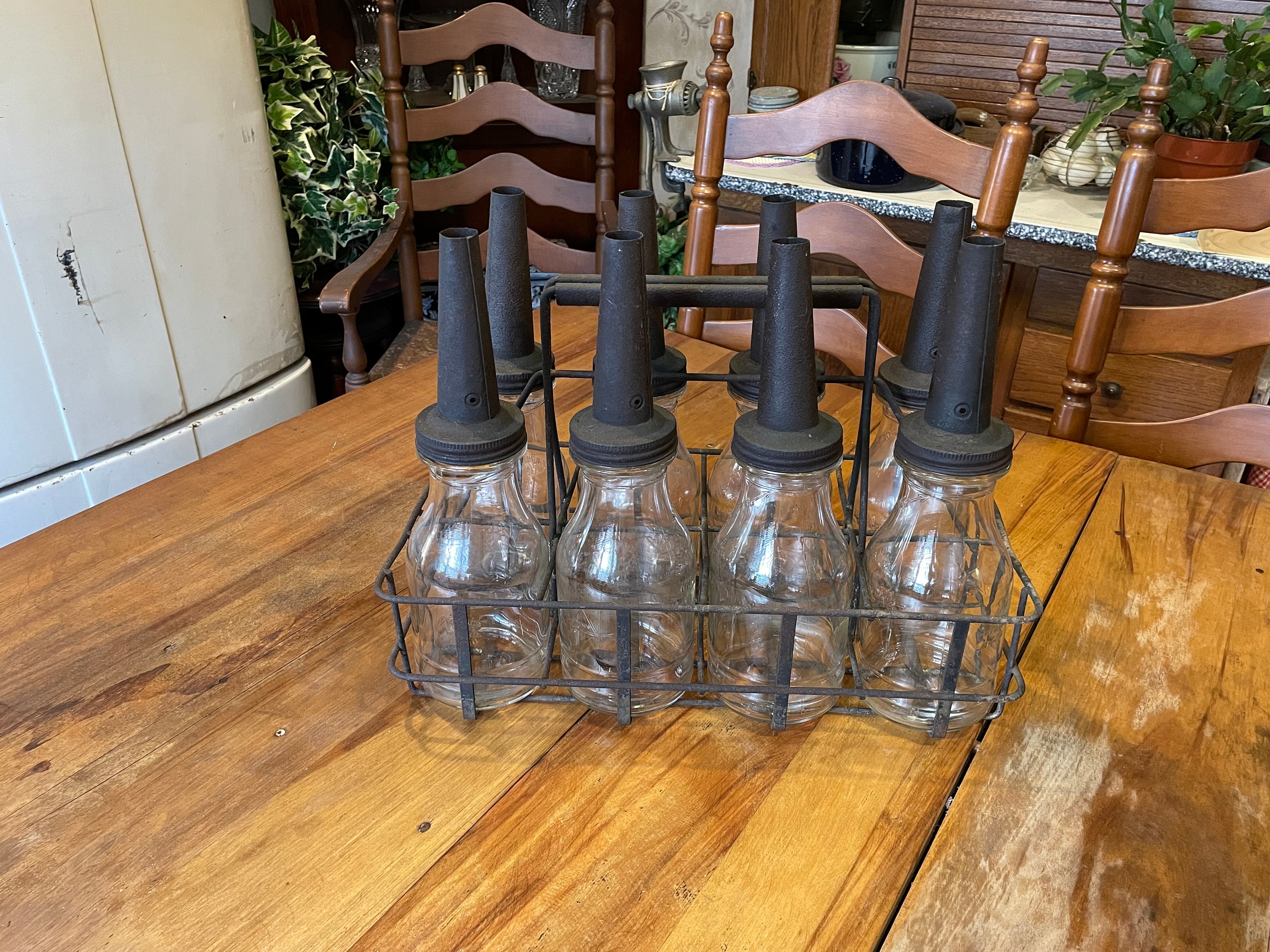 Vintage Glass Quart Oil Bottles With Rack - Etsy