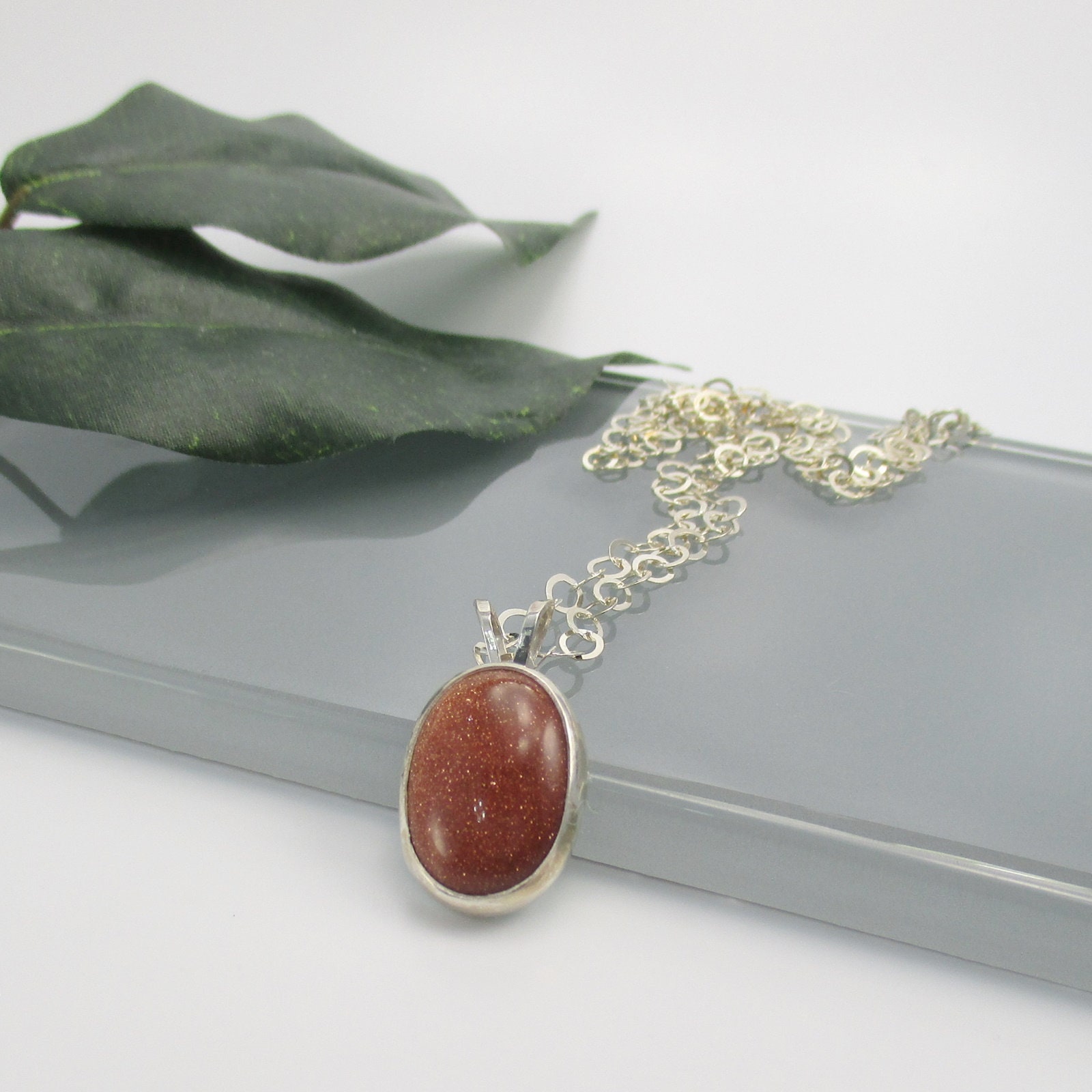Goldstone Pendant Necklace With Sterling Silver 18 Inch Chain - Etsy UK