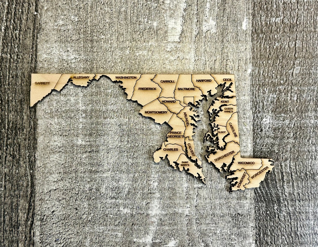 Digital State of Maryland With Counties Map SVG, PDF, DXF, & Eps Puzzle ...