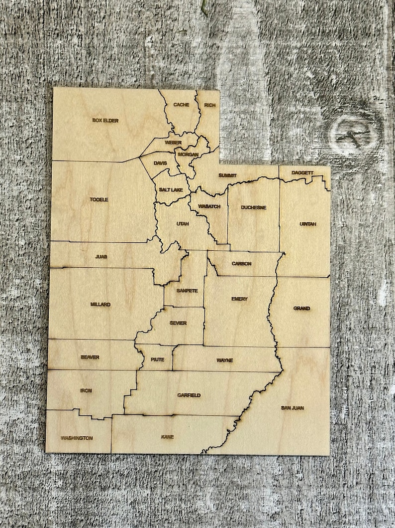 Digital State of Utah With Counties Map SVG, PDF, DXF, & Eps Puzzle ...
