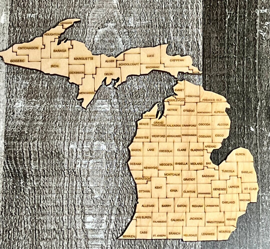 Digital State of Michigan With Counties Map SVG, PDF, DXF, & Eps Puzzle ...