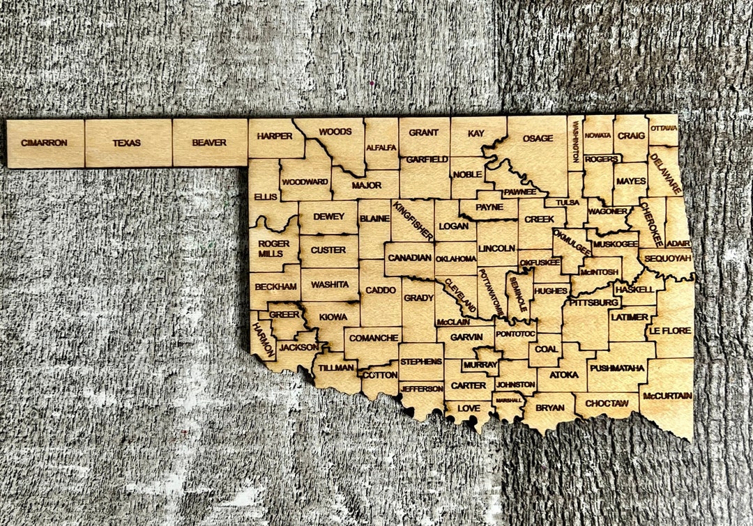 Digital State of Oklahoma With Counties Map SVG, PDF, DXF, & Eps Puzzle ...