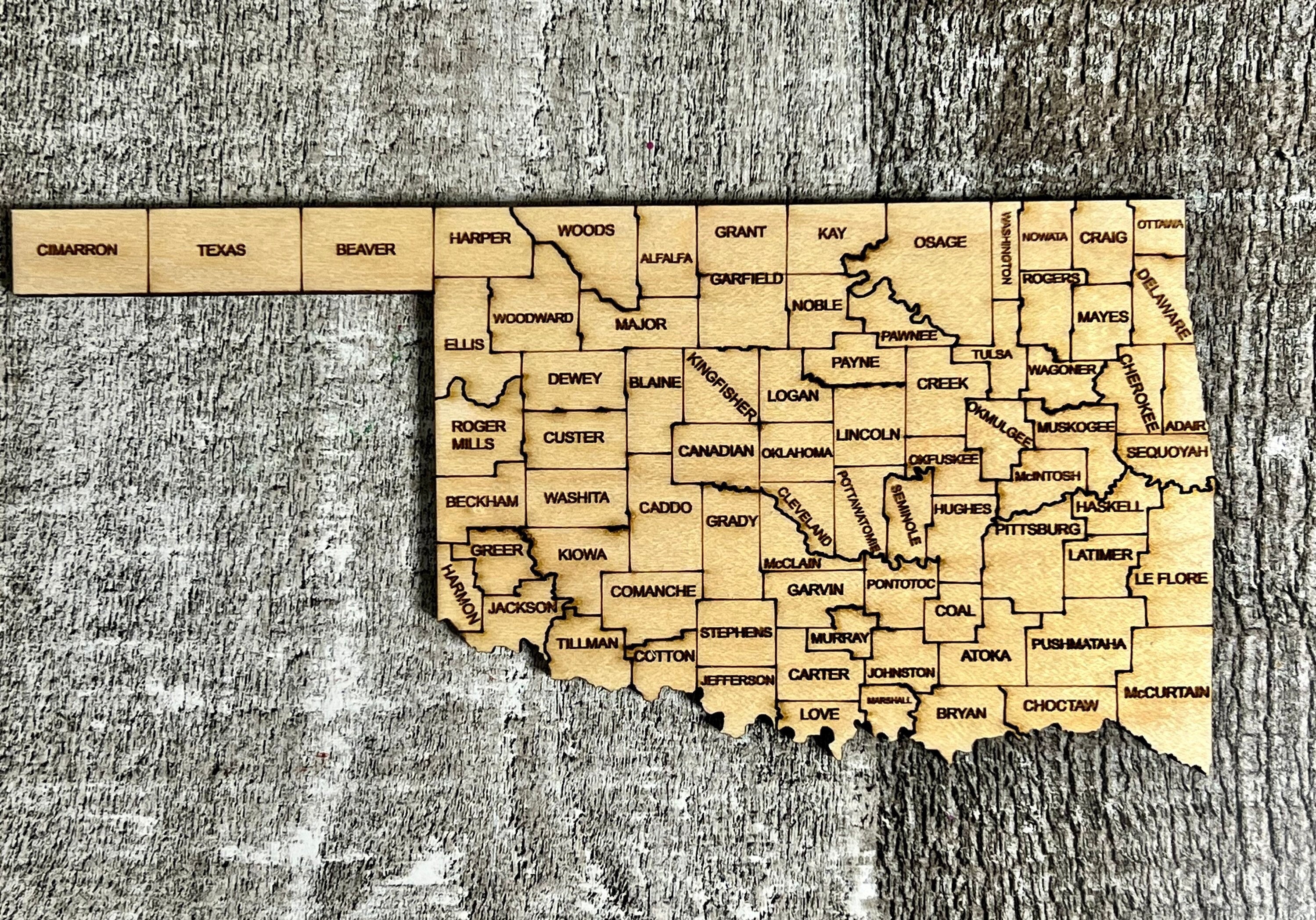 Digital State of Oklahoma With Counties Map SVG, PDF, DXF, & Eps Puzzle ...