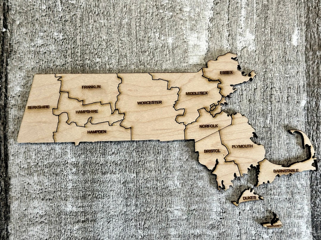 Digital State of Massachusettes With Counties Map SVG, PDF, DXF, & Eps ...