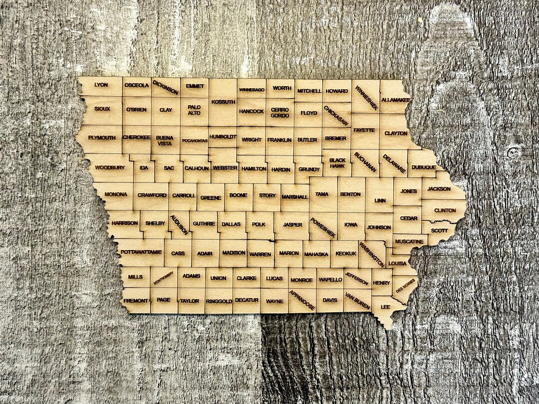 Digital State of Iowa With Counties Map SVG, PDF, DXF, & Eps Puzzle ...