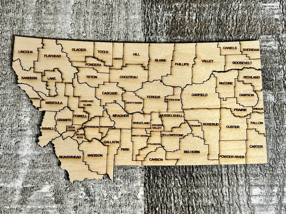 Digital State of Montana With Counties Map SVG, PDF, DXF, & Eps Puzzle ...