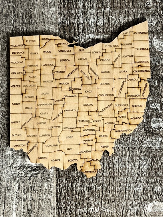 Digital State of Ohio With Counties Map SVG PDF & DXF Puzzle - Etsy