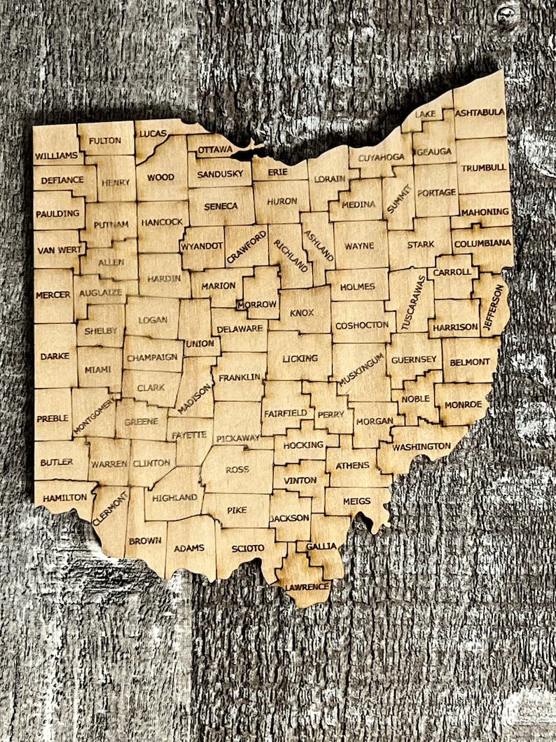 Digital State of Ohio With Counties Map SVG, PDF & DXF Puzzle File ...