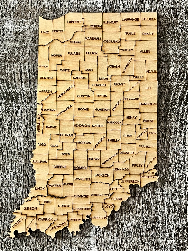Digital State of Indiana With Counties Map SVG, PDF, DXF, & Eps Puzzle ...
