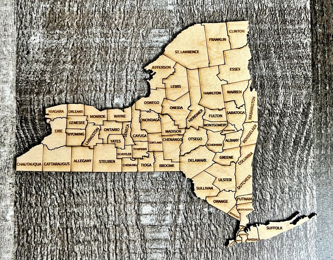 Digital State of New York With Counties Map SVG, PDF, DXF, & Eps Puzzle ...
