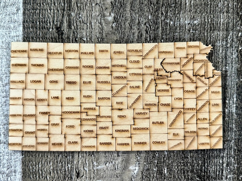 Digital State of Kansas With Counties Map SVG, PDF, DXF, & Eps Puzzle ...