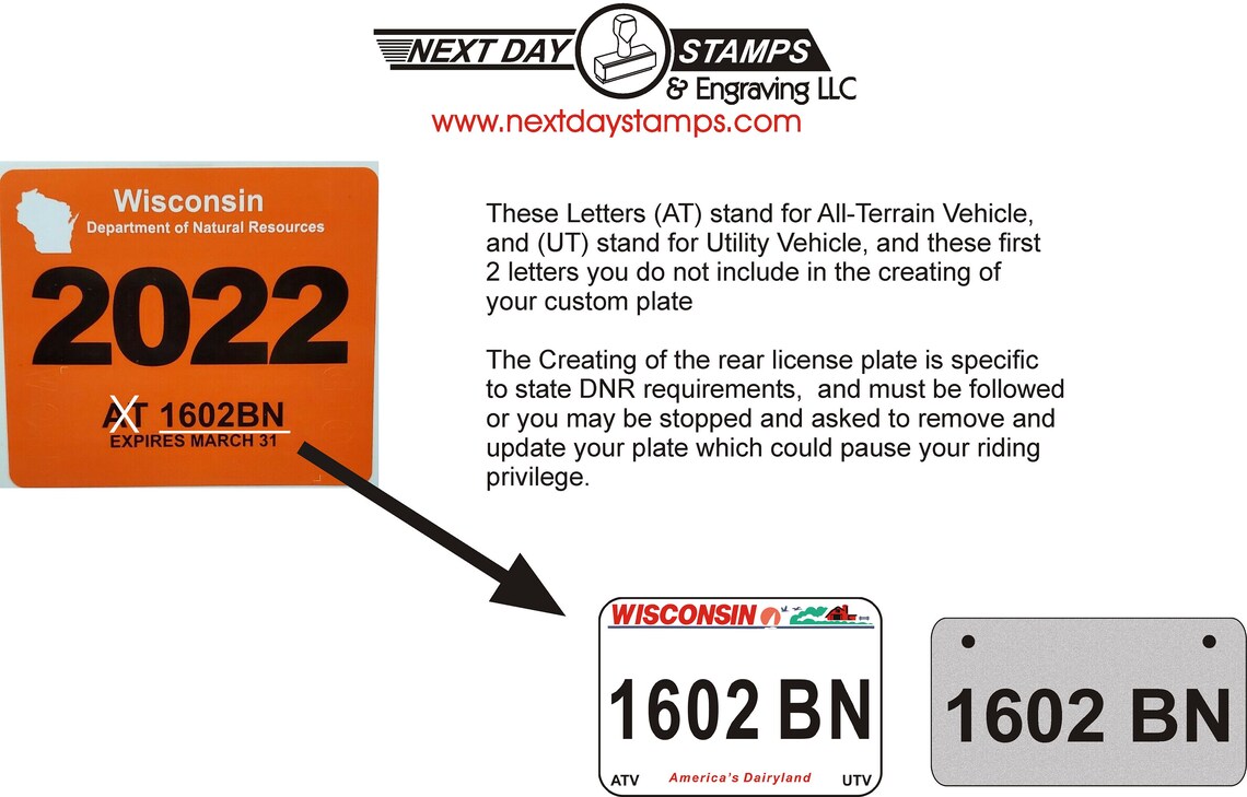 Wisconsin ATV / UTV ENGRAVED Standard License Plates for - Etsy