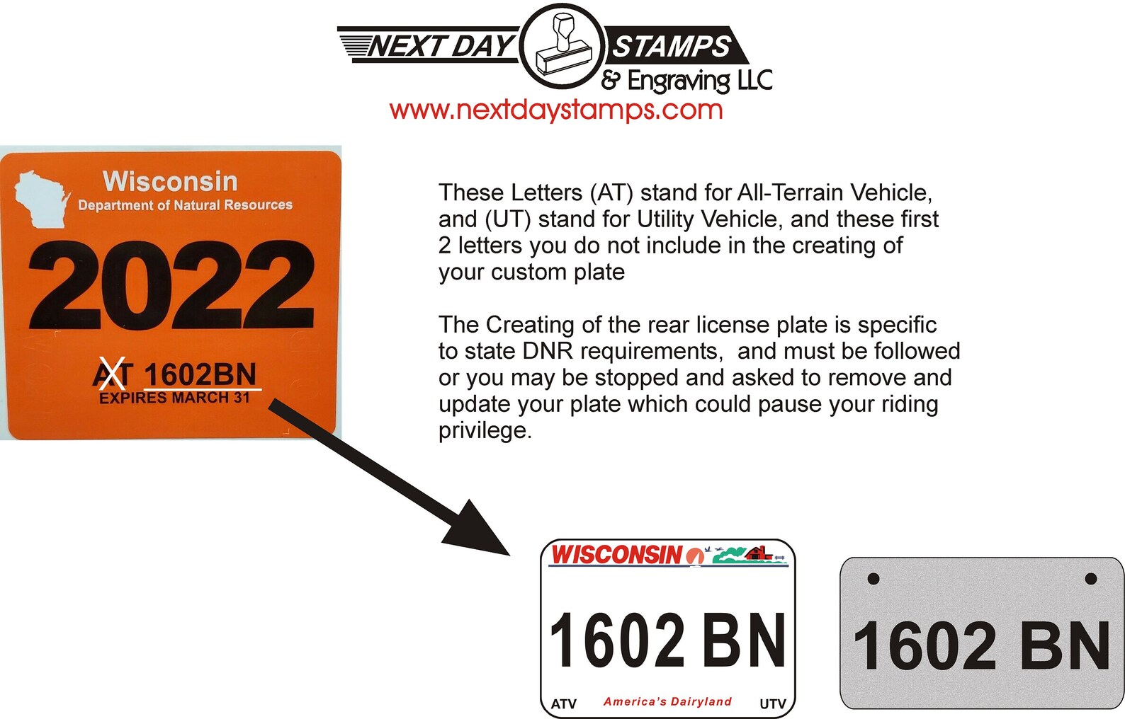 Wisconsin ATV / UTV ENGRAVED Standard License Plates for | Etsy