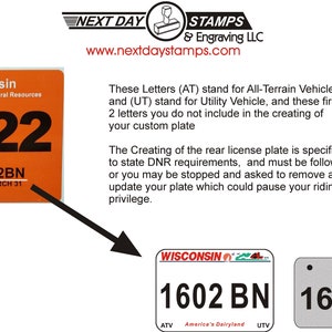 Wisconsin ATV / UTV Engraved Standard Plates. Exceeds Wisconsin 2025 ...