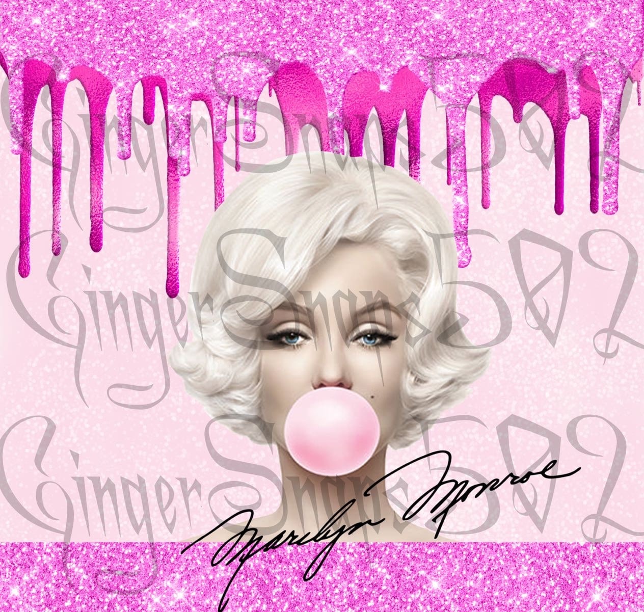 Pink Bubblegum Marilyn Monroe Glitter Drip Tumbler Wrap PNG for ...