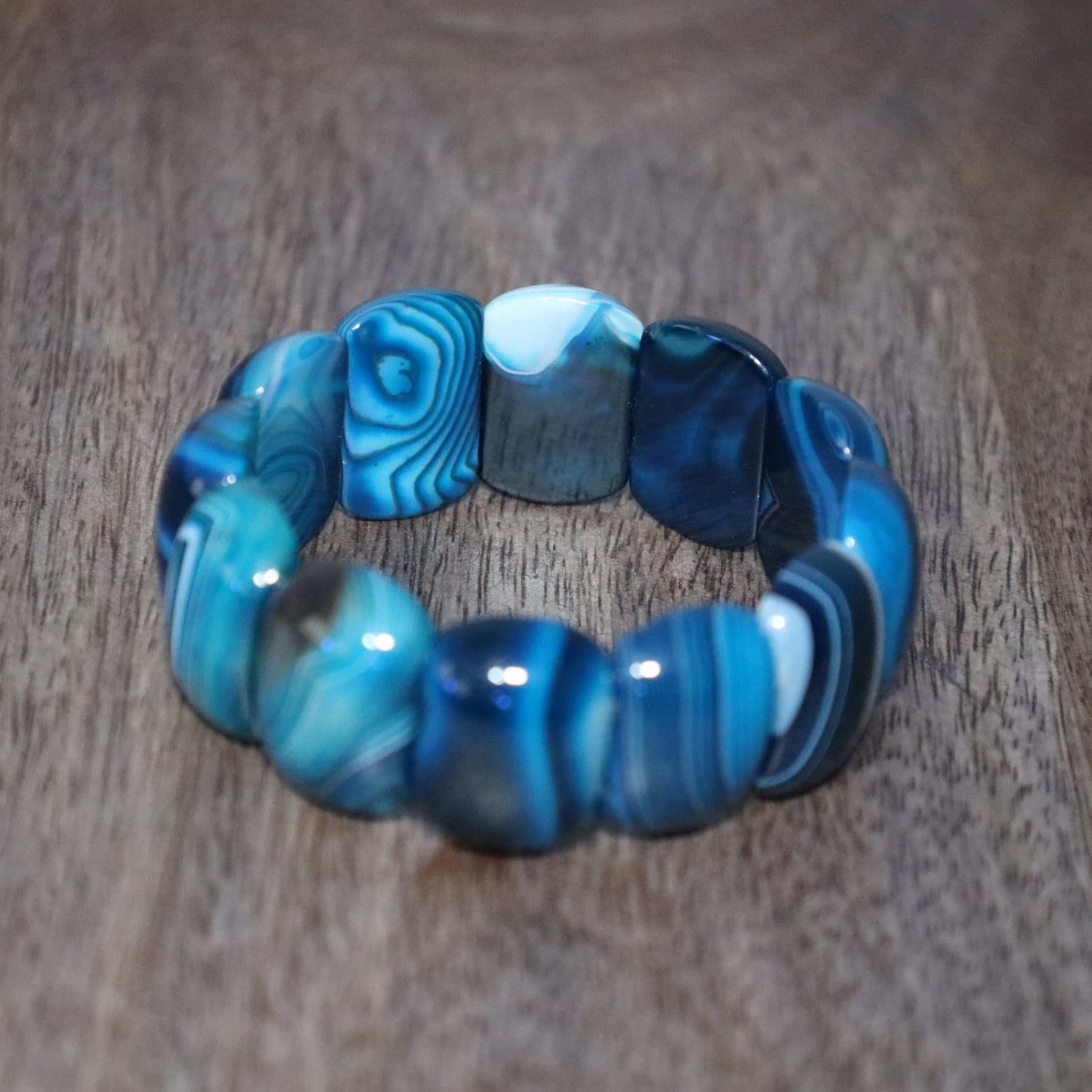 Handmade Natural Blue Agate Stone Gemstone Stretch Bracelet - Etsy
