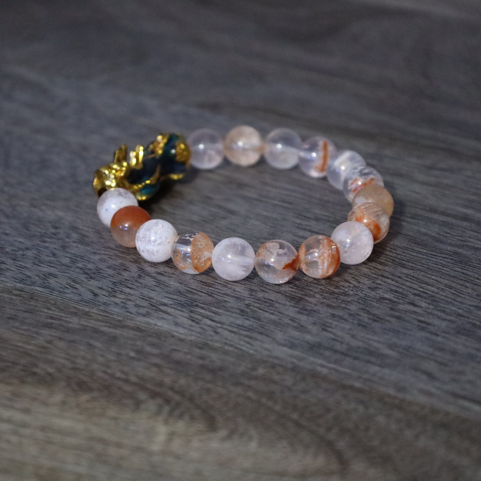 Handmade Gold Metal Pixiu Mood 10 Mm Natural Cherry Ghost Agate Stretch ...