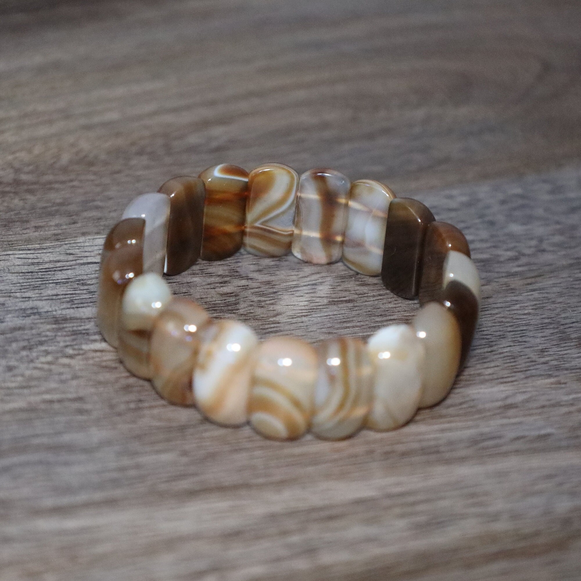 Handmade Light Brown Agate Stone Gemstone Stretch Bracelet - Etsy