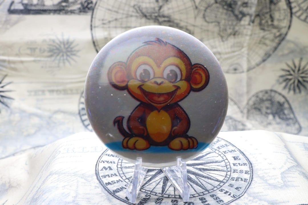 Cartoon Animal Monkey Pinback Button With Holographic Overlay Wearable ...