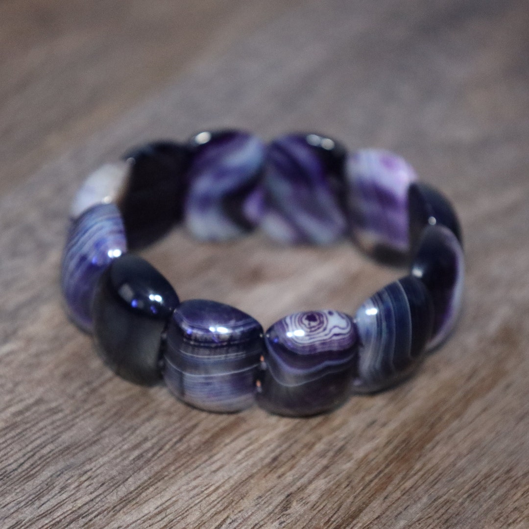 Handmade Natural Purple Agate Stone Gemstone Stretch Bracelet - Etsy