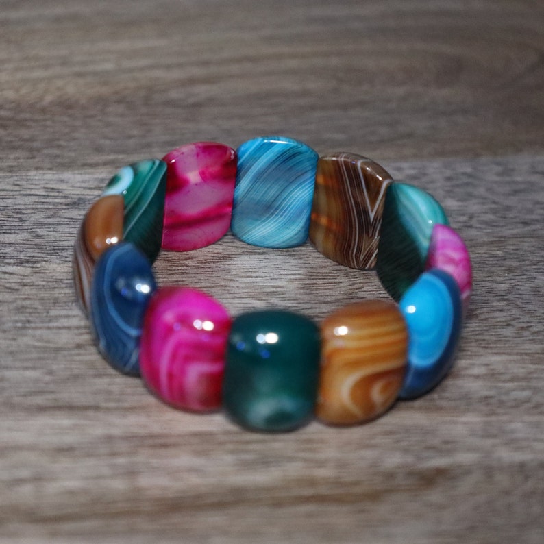 Handmade Natural Multi Color Agate Stone Gemstone Stretch Bracelet - Etsy