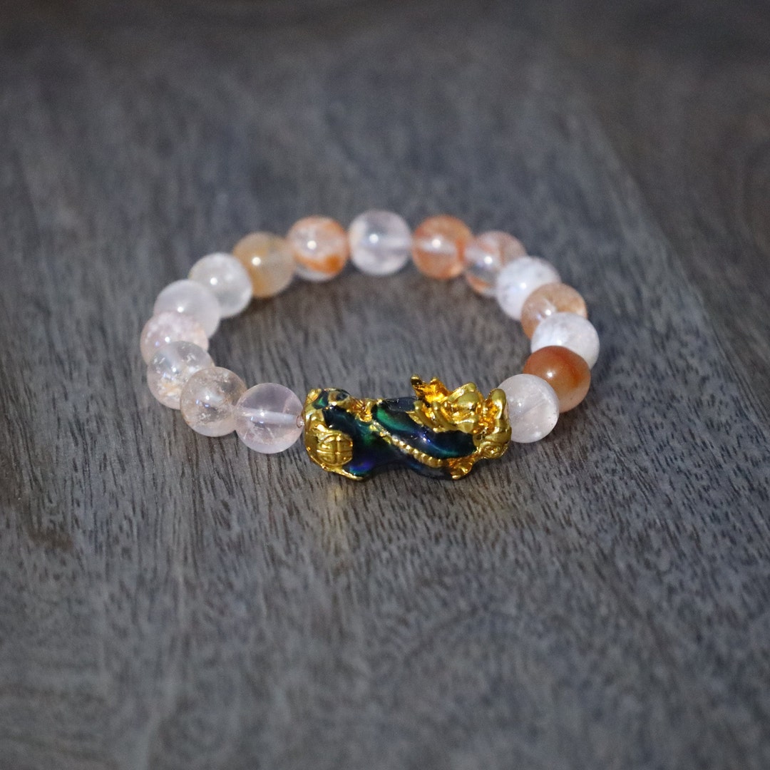 Handmade Gold Metal Pixiu Mood 10 Mm Natural Cherry Ghost Agate Stretch ...