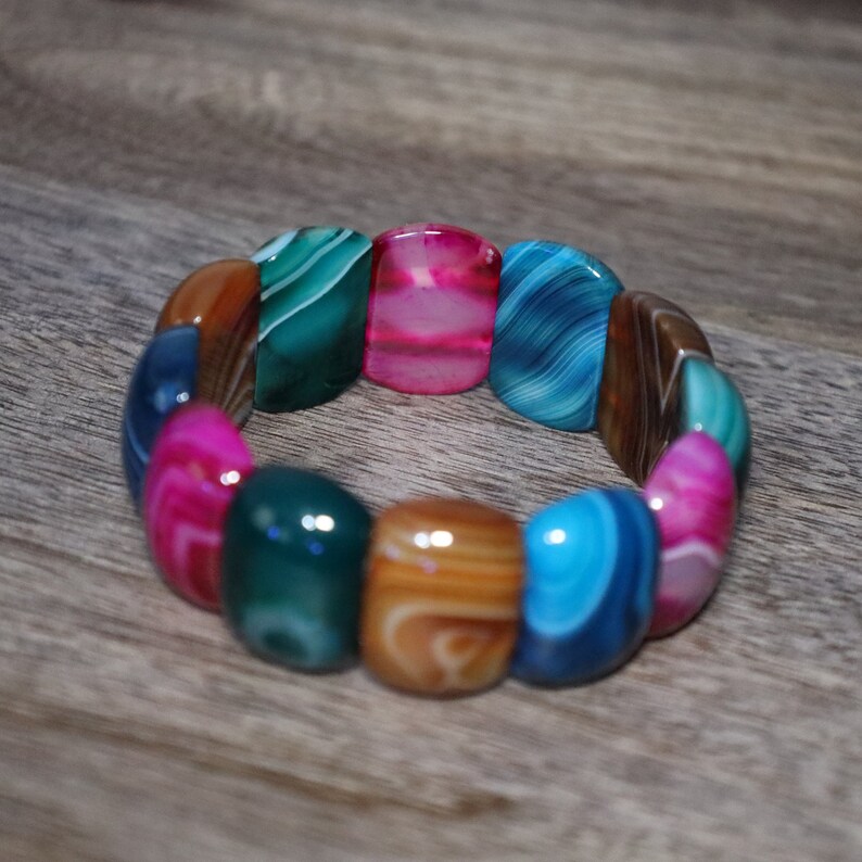 Handmade Natural Multi Color Agate Stone Gemstone Stretch Bracelet - Etsy