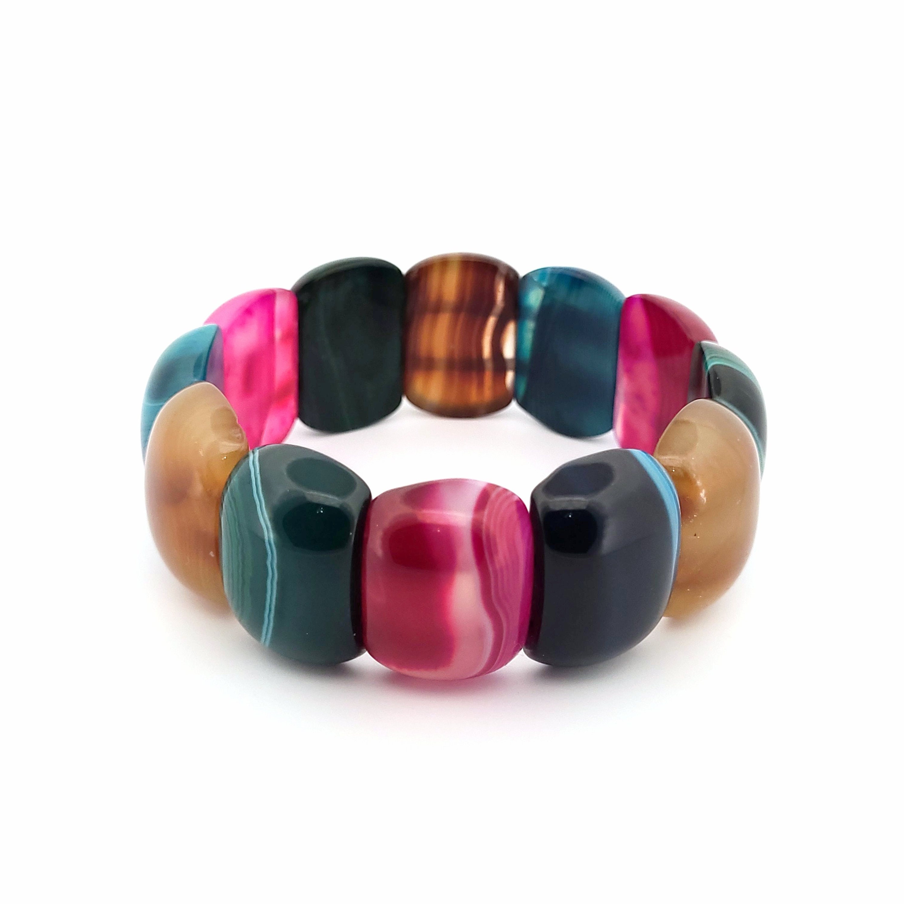 Handmade Natural Multi Color Agate Stone Gemstone Stretch - Etsy