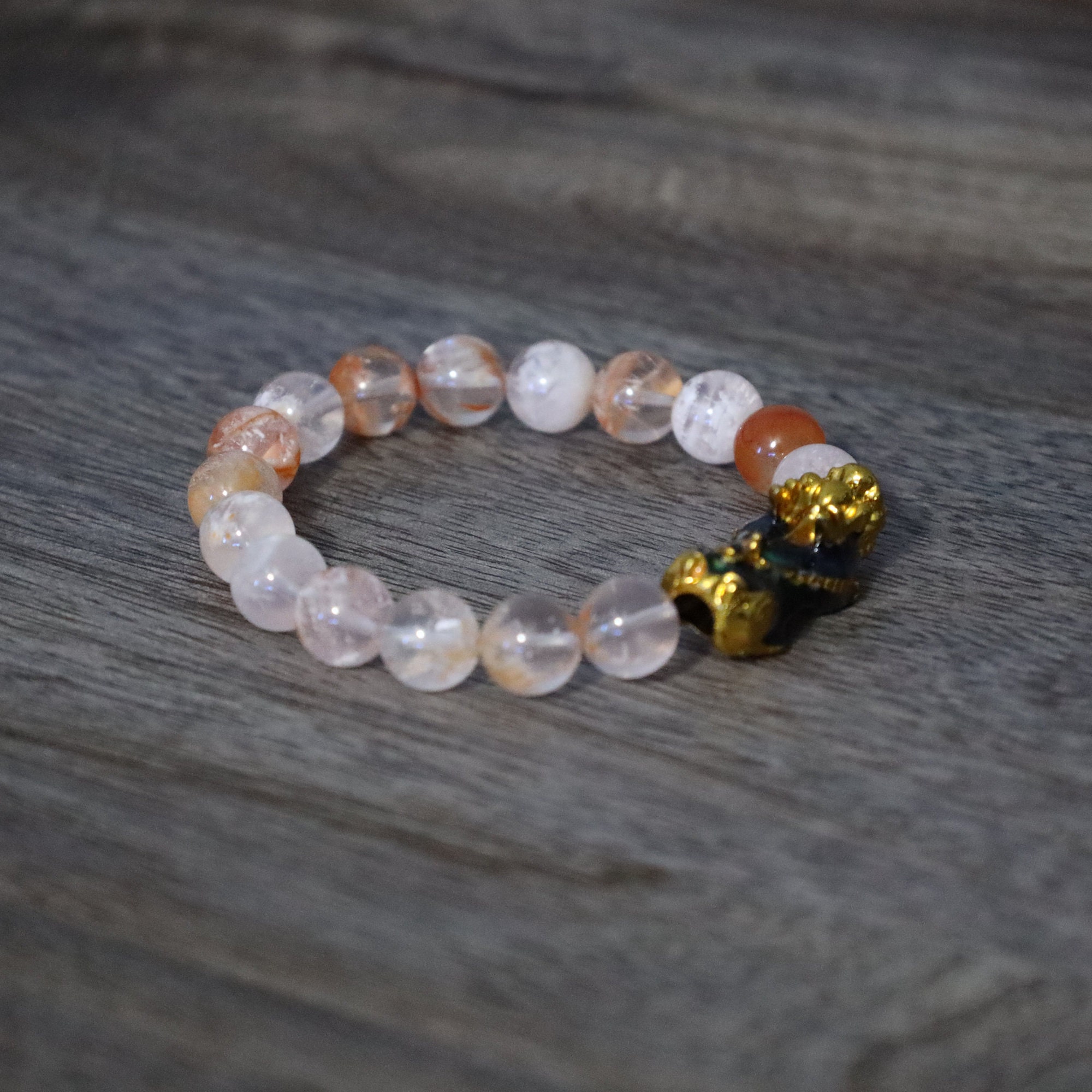 Handmade Gold Metal Pixiu Mood 10 Mm Natural Cherry Ghost Agate Stretch ...