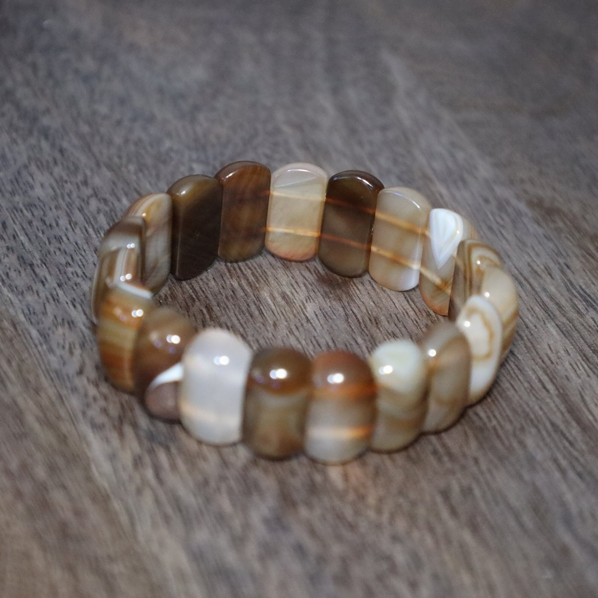 Handmade Light Brown Agate Stone Gemstone Stretch Bracelet - Etsy