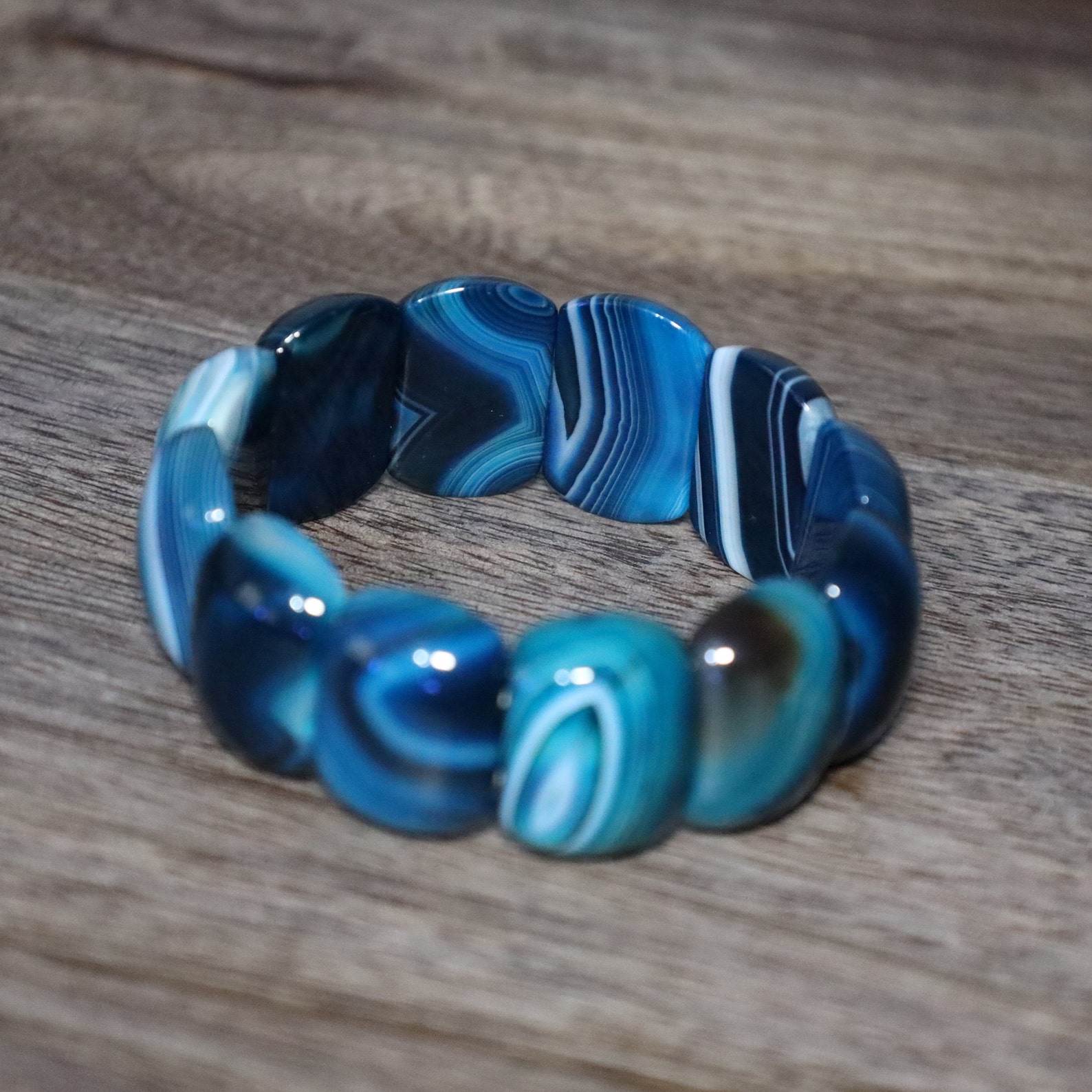 Handmade Natural Blue Agate Stone Gemstone Stretch Bracelet - Etsy