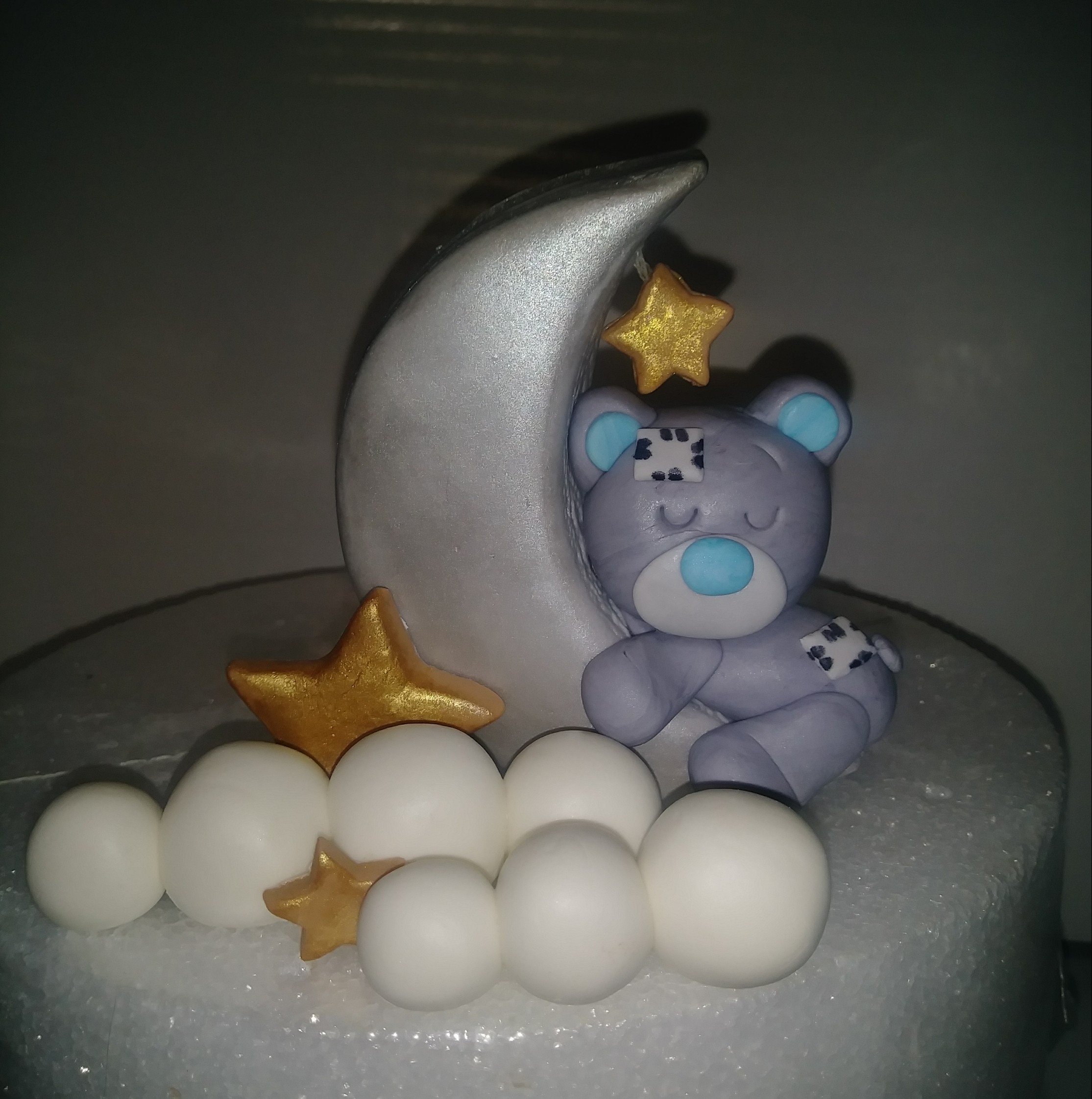 Sleepy Gray Bear on Moon Fondant Cake Topper | Etsy