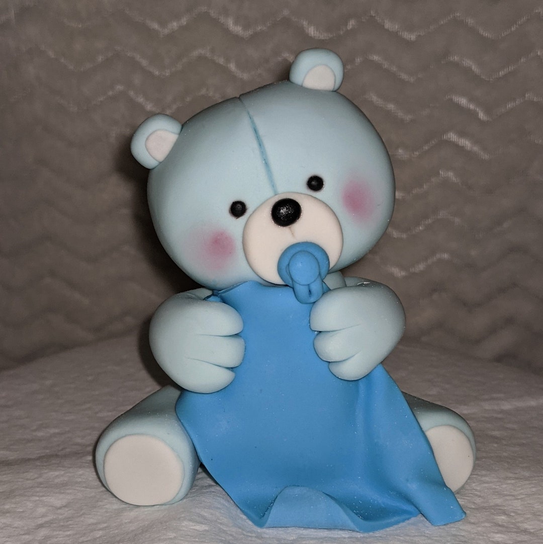 Blue or Pink Fondant Teddy Bear Cake Topper - Etsy