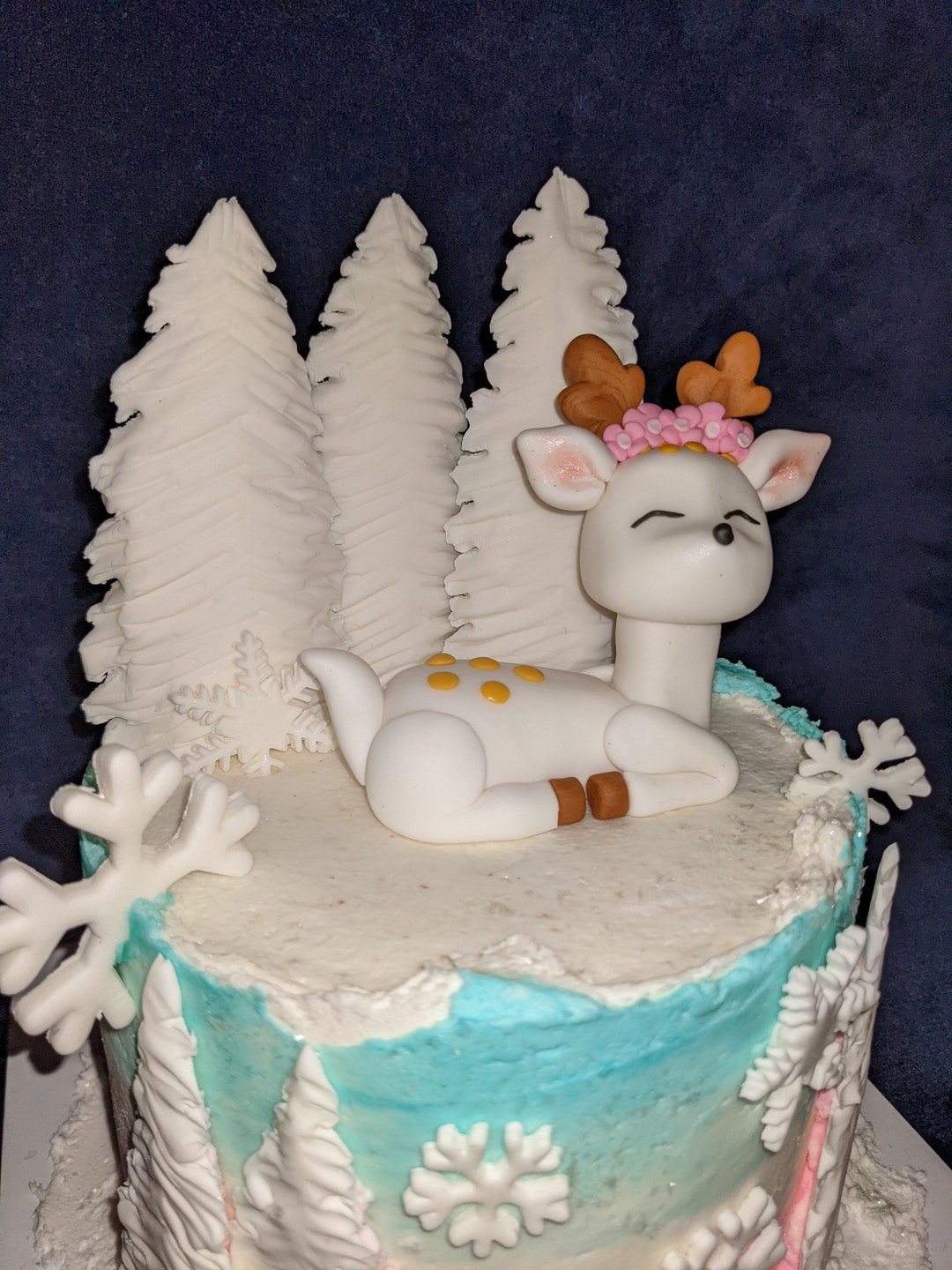 White Deer With Trees and Snowflakes Fondant Cake Toppers - Etsy