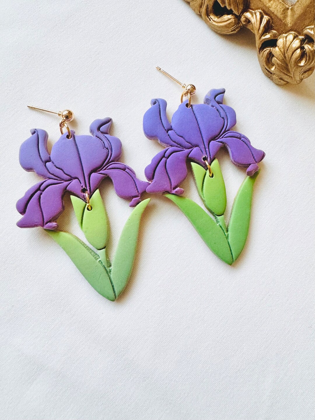 Iris Flower Earrings | Purple Iris Flower Earrings | Polymer Clay ...