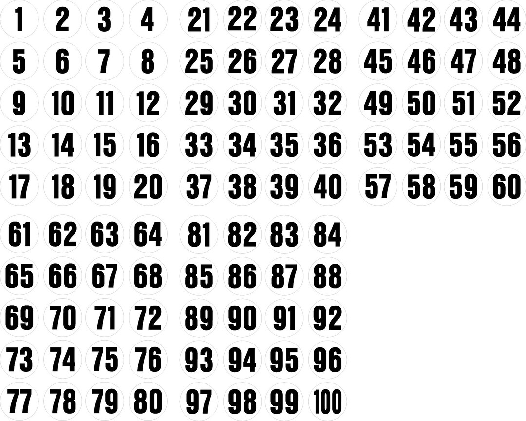 Peel and Stick Letters 2 Inch CONSECUTIVE NUMBERS 1-100 Black on White ...