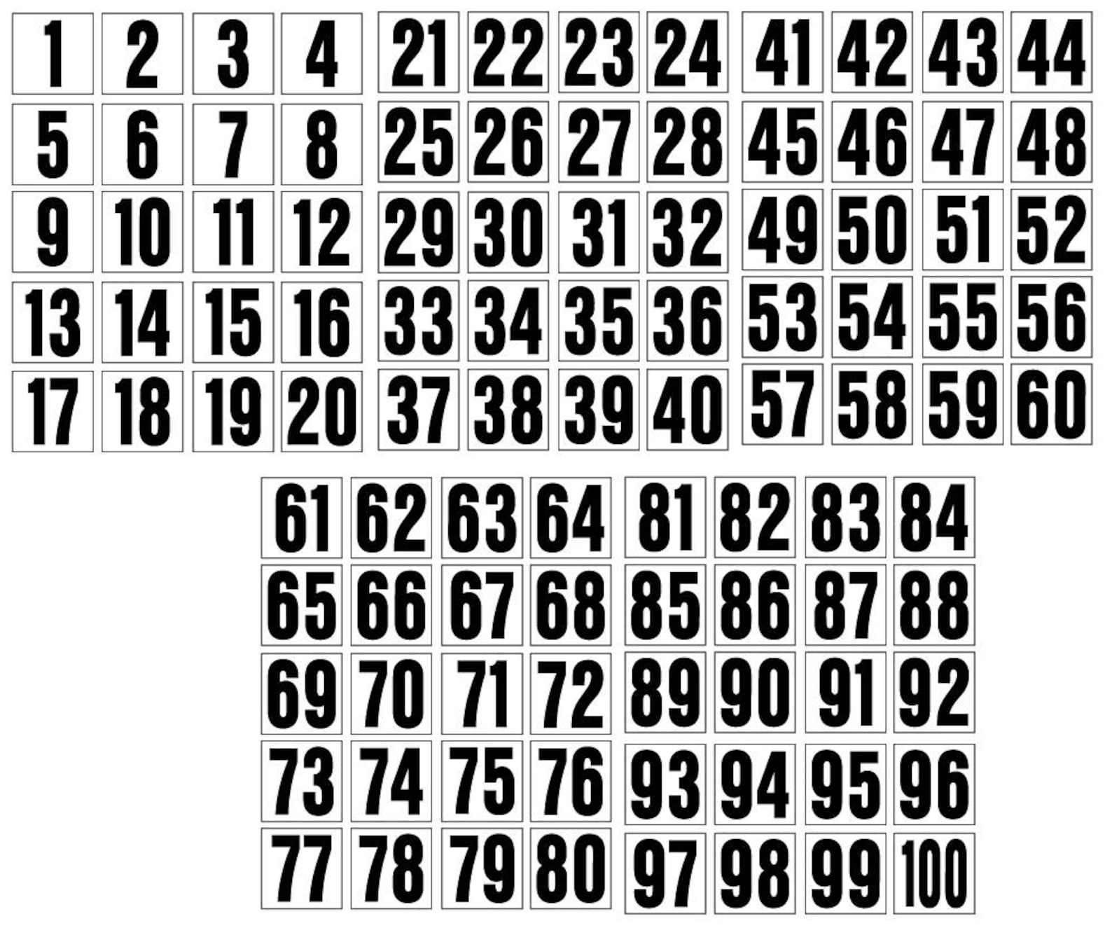 Peel and Stick Letters 2" Inch CONSECUTIVE NUMBERS 1-100 Black on White ...