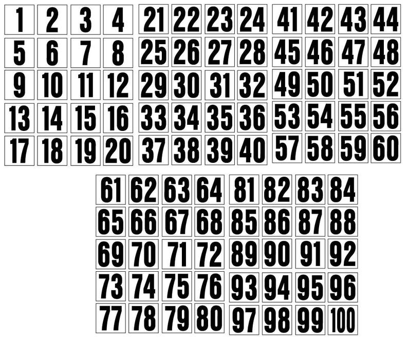 Peel and Stick Letters 2" Inch CONSECUTIVE NUMBERS 1-100 Black on White ...