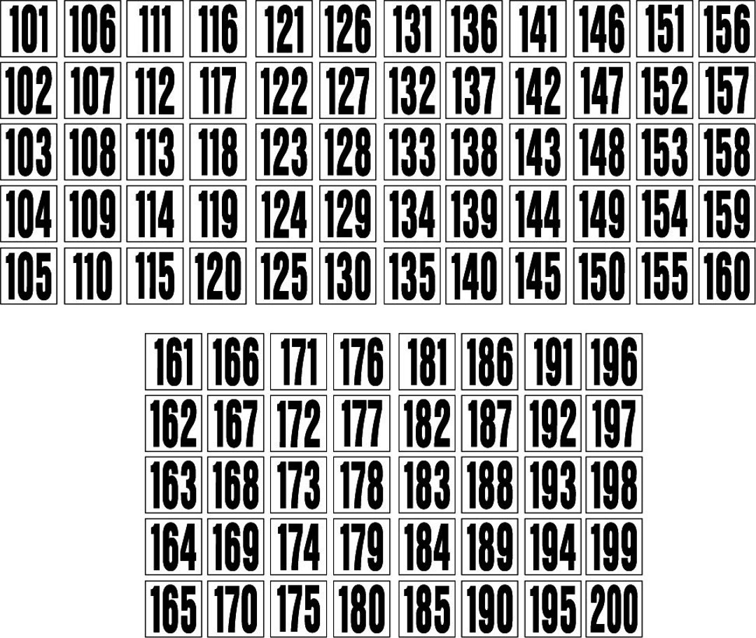 Peel and Stick Letters 1" Inch CONSECUTIVE NUMBERS 101-200 Black on ...