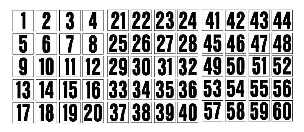Peel and Stick Letters 1" Inch CONSECUTIVE NUMBERS 1-60 Multiple Combos ...