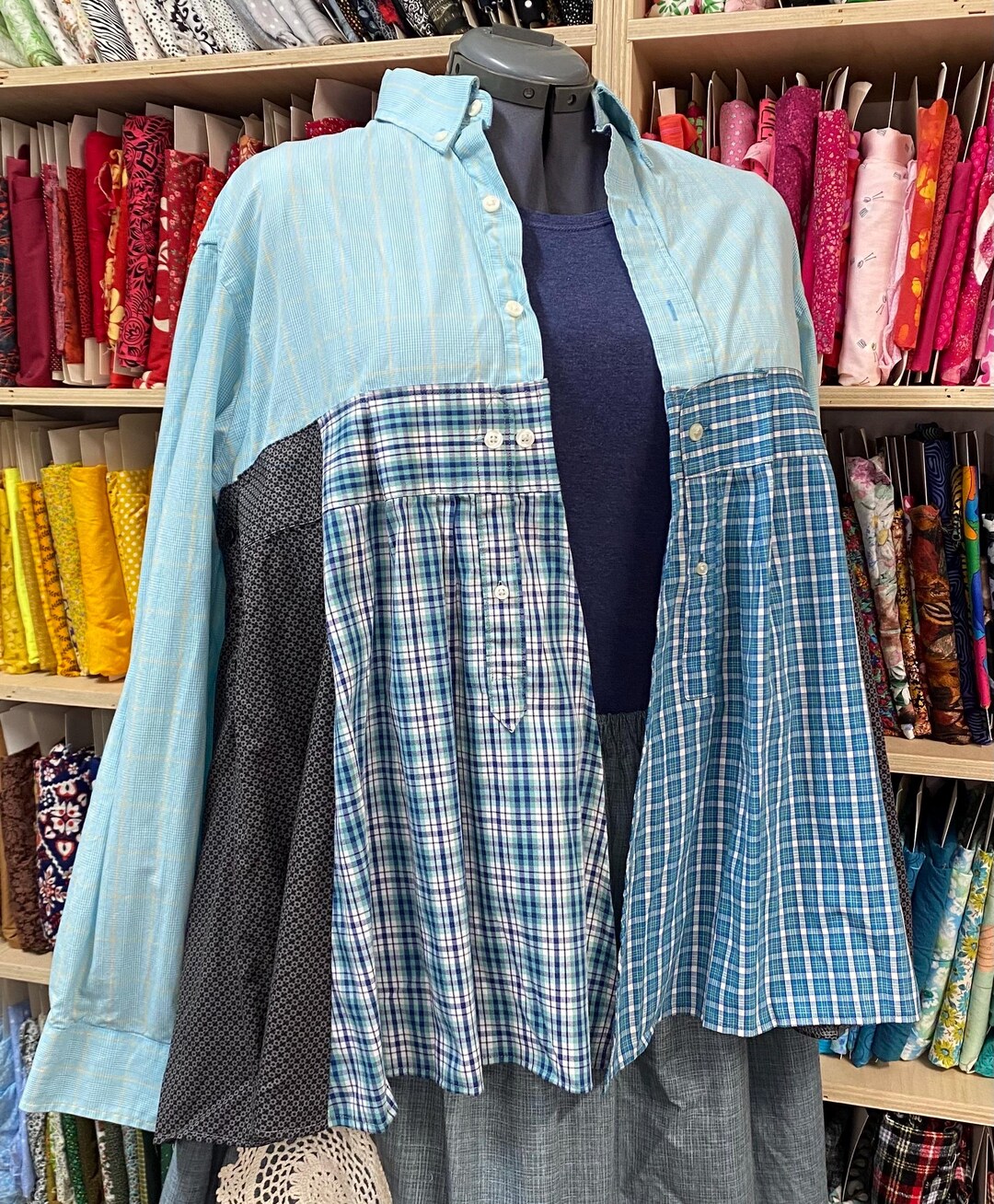 Upcycled Patchwork Blouse, Oversized Sustainable Fashion Top - Etsy