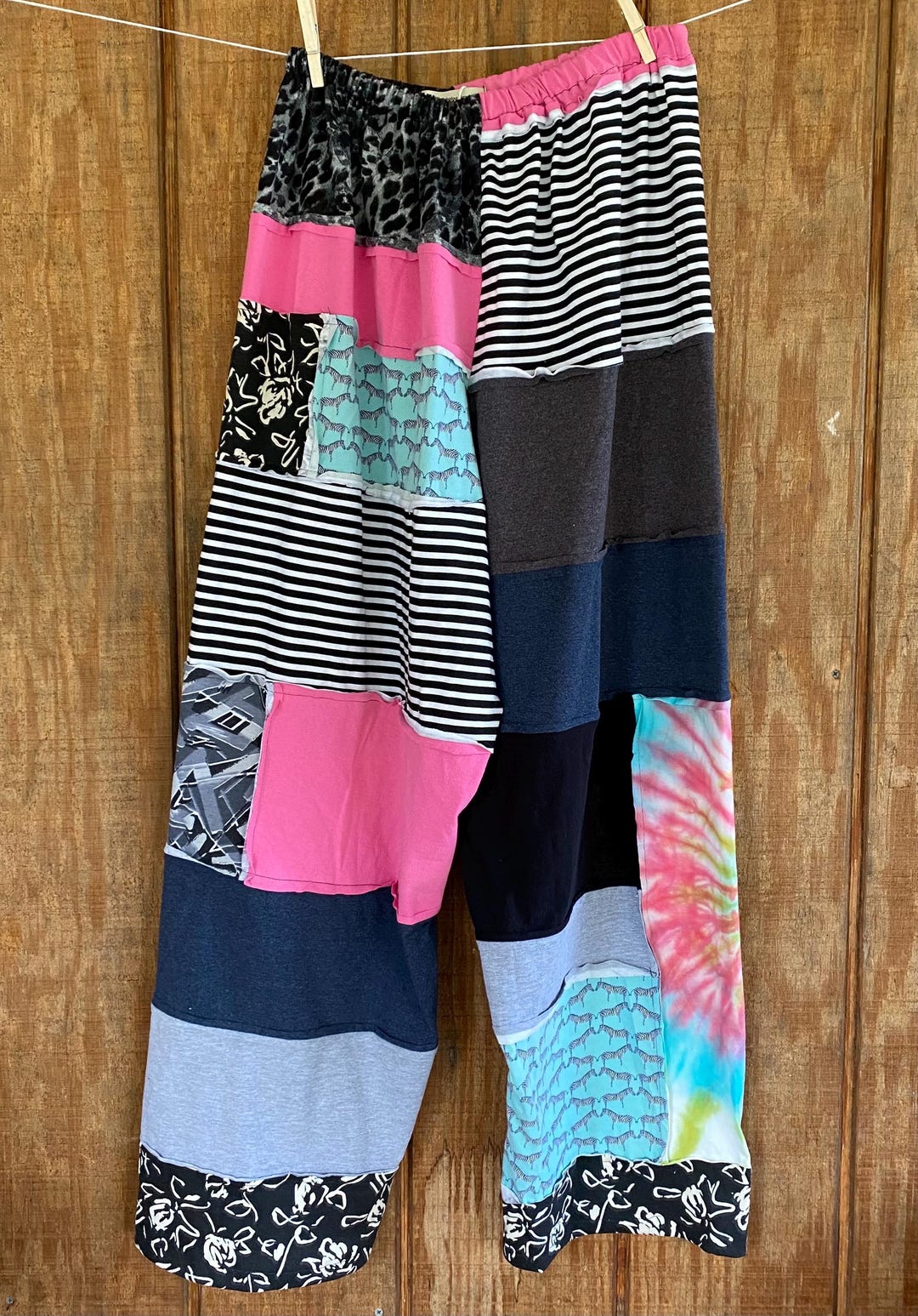 Patchwork Upcycled Pants, Upcycled Fashion, Size Medium Pants Made From ...