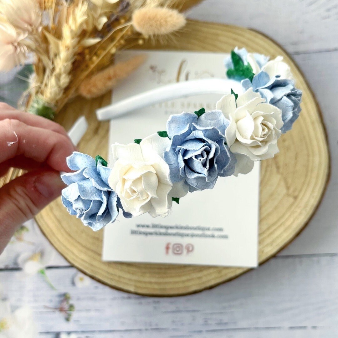 Flower Aliceband, Floral Aliceband, Blue Flower Headband, Blue Floral ...