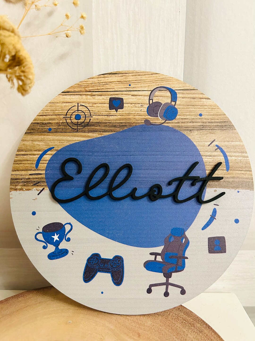 Personalised Circle Game Gamer Theme Bedroom Name Plaque Sign Door Wall ...