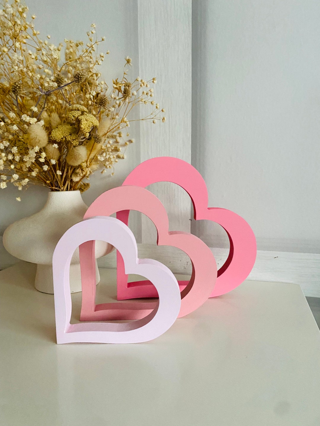 Freestanding Wooden Hollow Heart Shape Ornament Decor Any Colour Girly ...