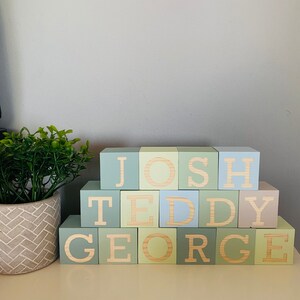 Personalised Shades of Green Wooden Name Letter Blocks Cubes Stacking ...