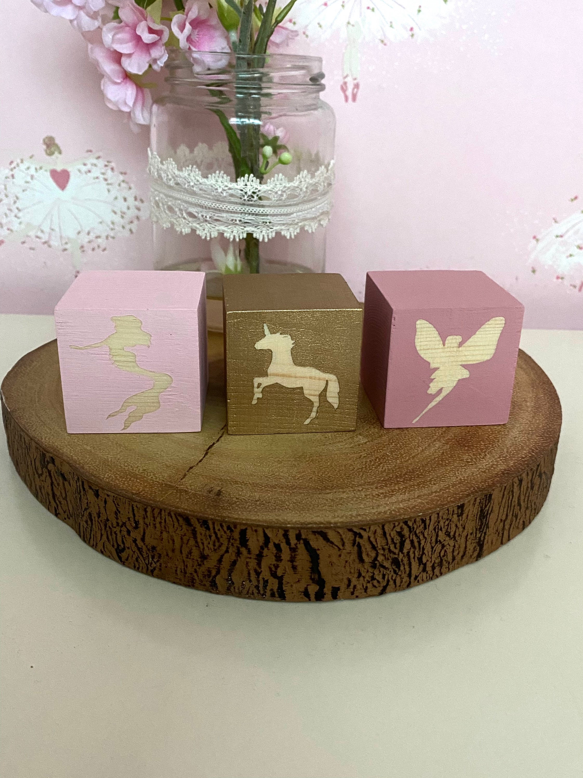 Set of 3 Girls Fairytale Wooden Blocks Cubes Stacking Nursery - Etsy UK