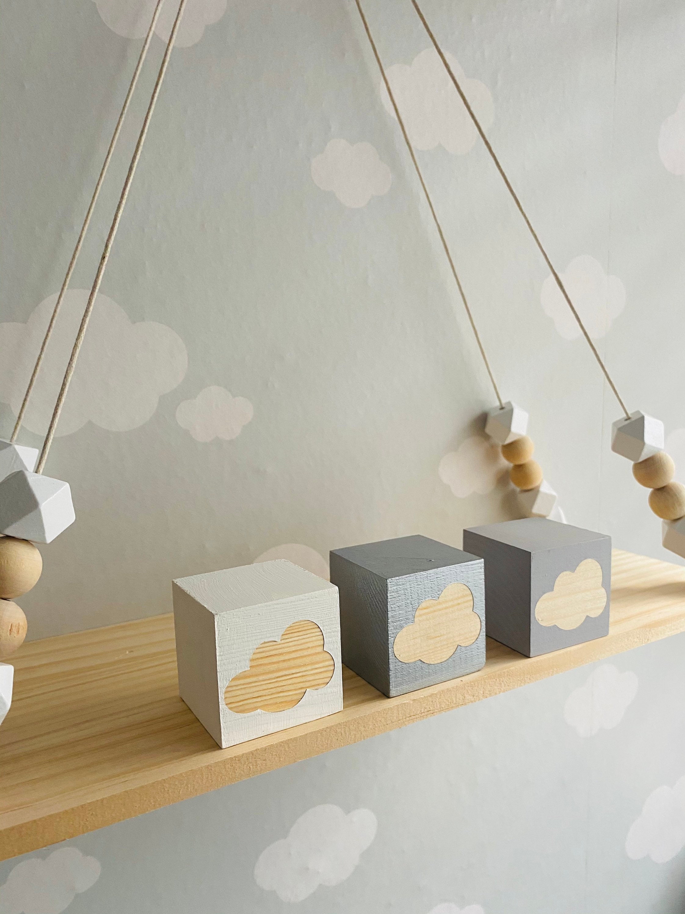 Set of 3 Nordic Cloud Wooden Blocks Cubes Stacking Nursery - Etsy UK