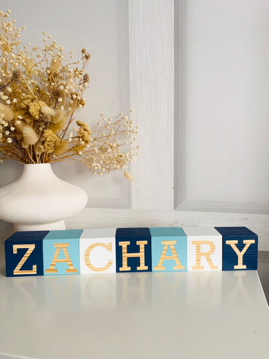 Personalised Wooden Name Letter Blocks Cubes Stacking Nursery Decor ...