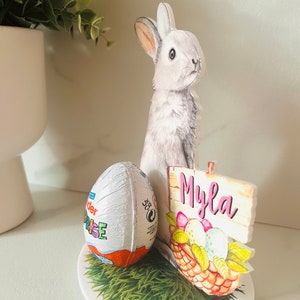Personalised Easter Kinder Egg Holder, Easter Bunny, Bunny Egg Holder ...